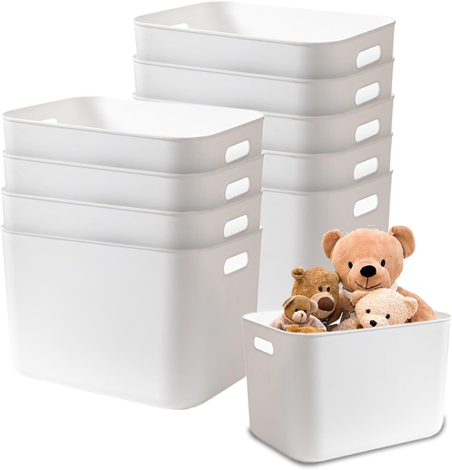 10 Pcs Plastic Storage Bins White Storage Box with Handle, Stackable ...