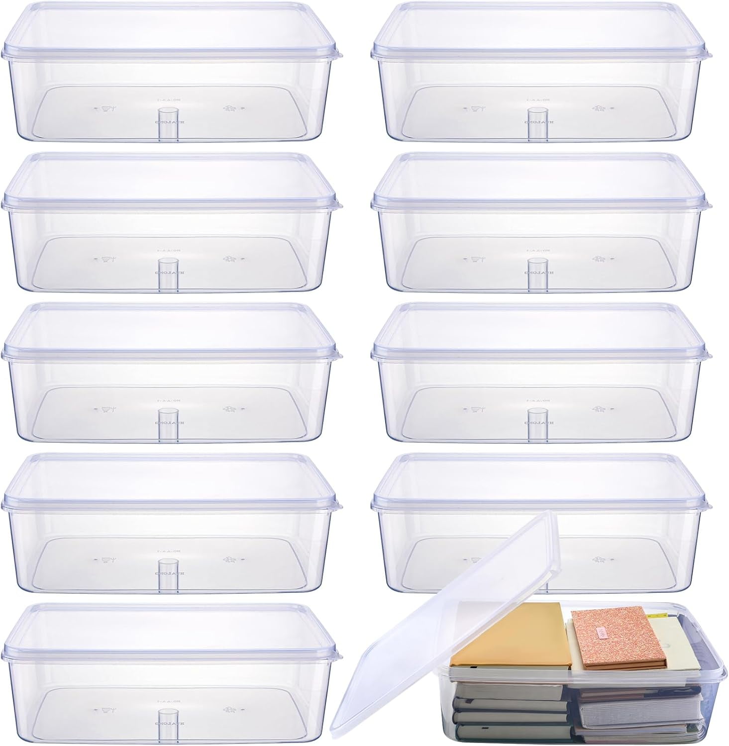 10 Pcs Plastic Tub with Lids 14.17 x 9.45 x 4.33 Inch Commercial Tote ...