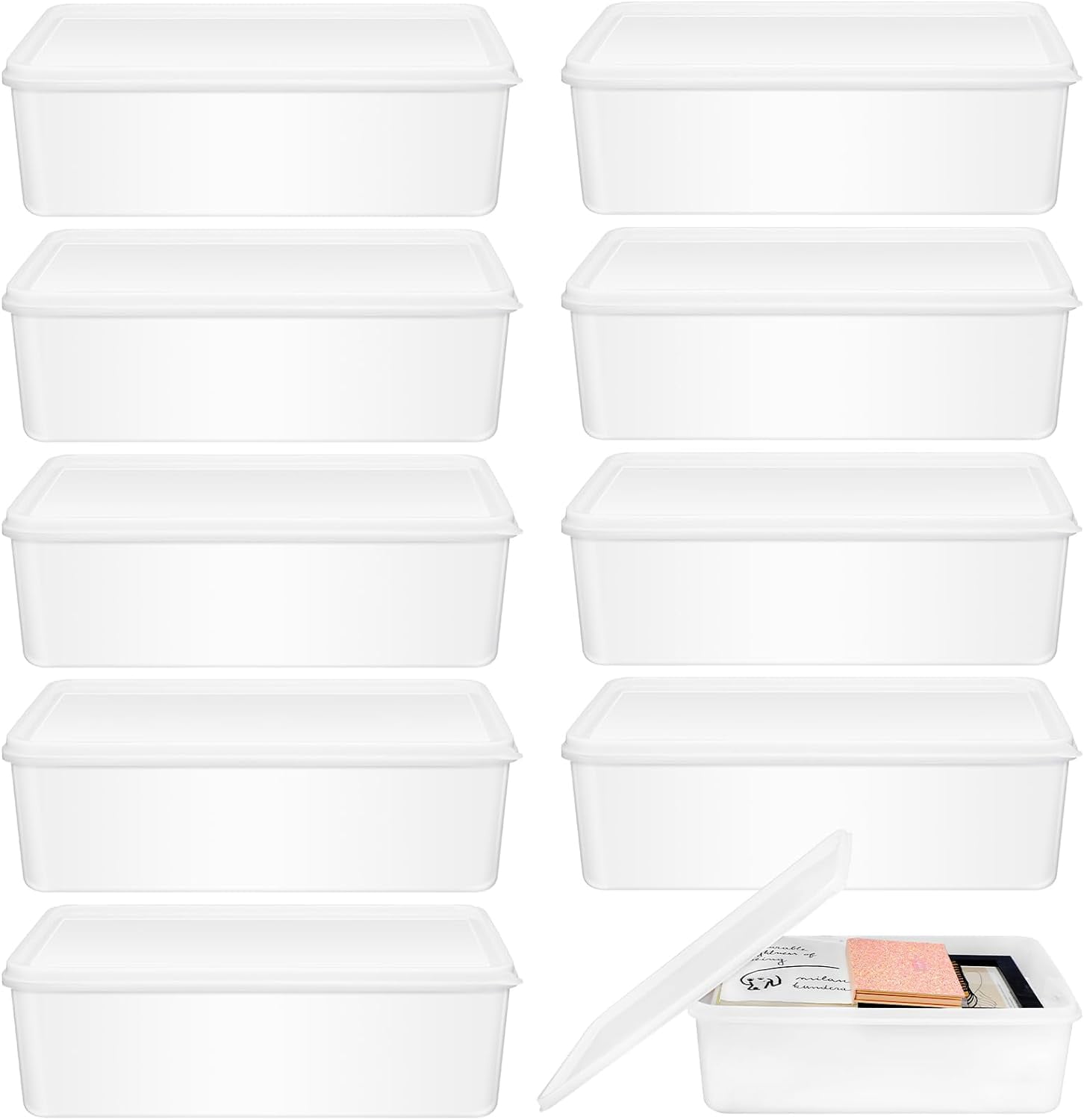 10 Pcs Plastic Tub with Lids 14.17 x 9.45 x 4.33 Inch Commercial Tote ...