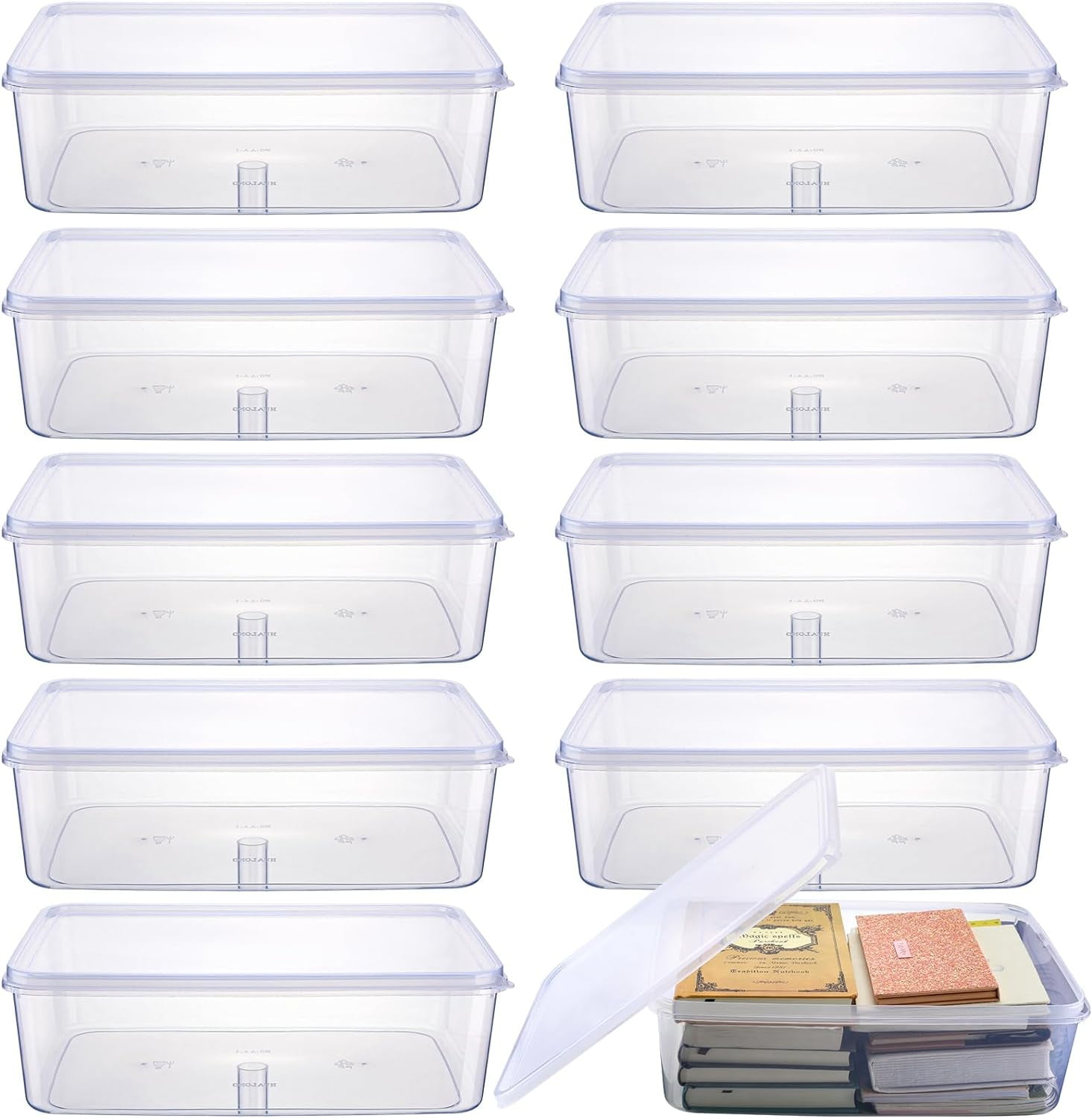 10 Pcs Plastic Tub with Lids 15 x 11 x 5 Inch Commercial Tote Box Deep ...