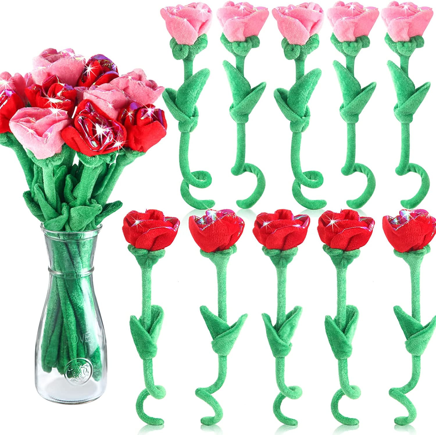 10 Pcs Plush Rose Flower Stuffed Rose Flower Bendable Stems Plush ...