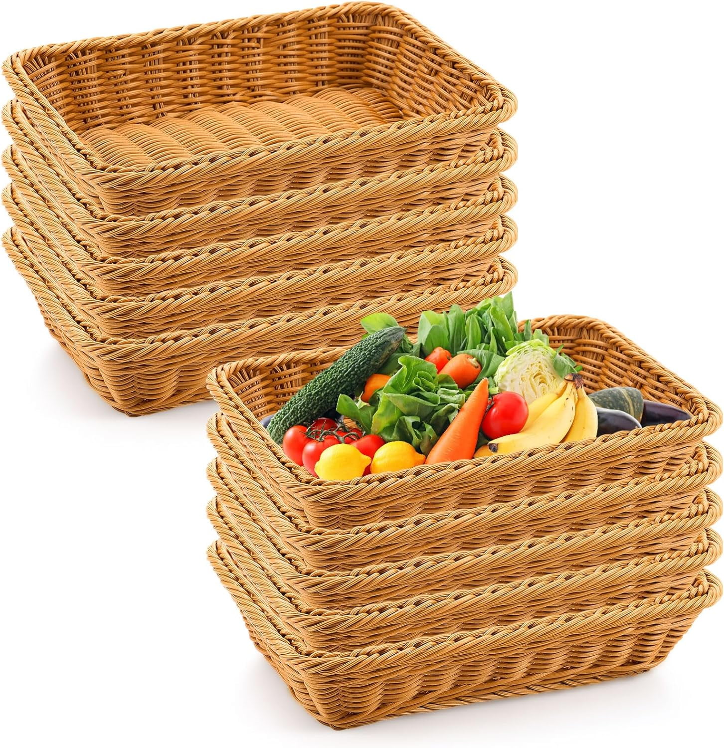 10 Pcs Poly Small Wicker Woven Bread Basket Imitation Rattan Fruit 9.06 ...