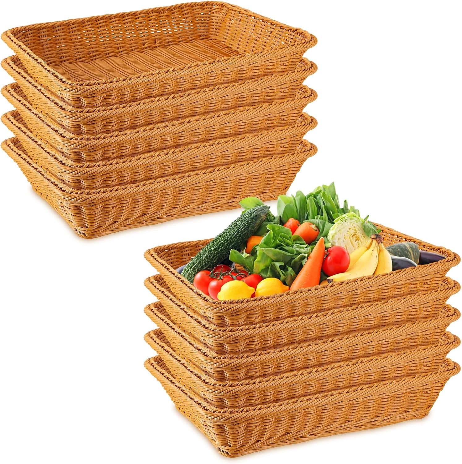 10 Pcs Poly Wicker Woven Bread Basket Imitation Rattan Fruit Basket ...