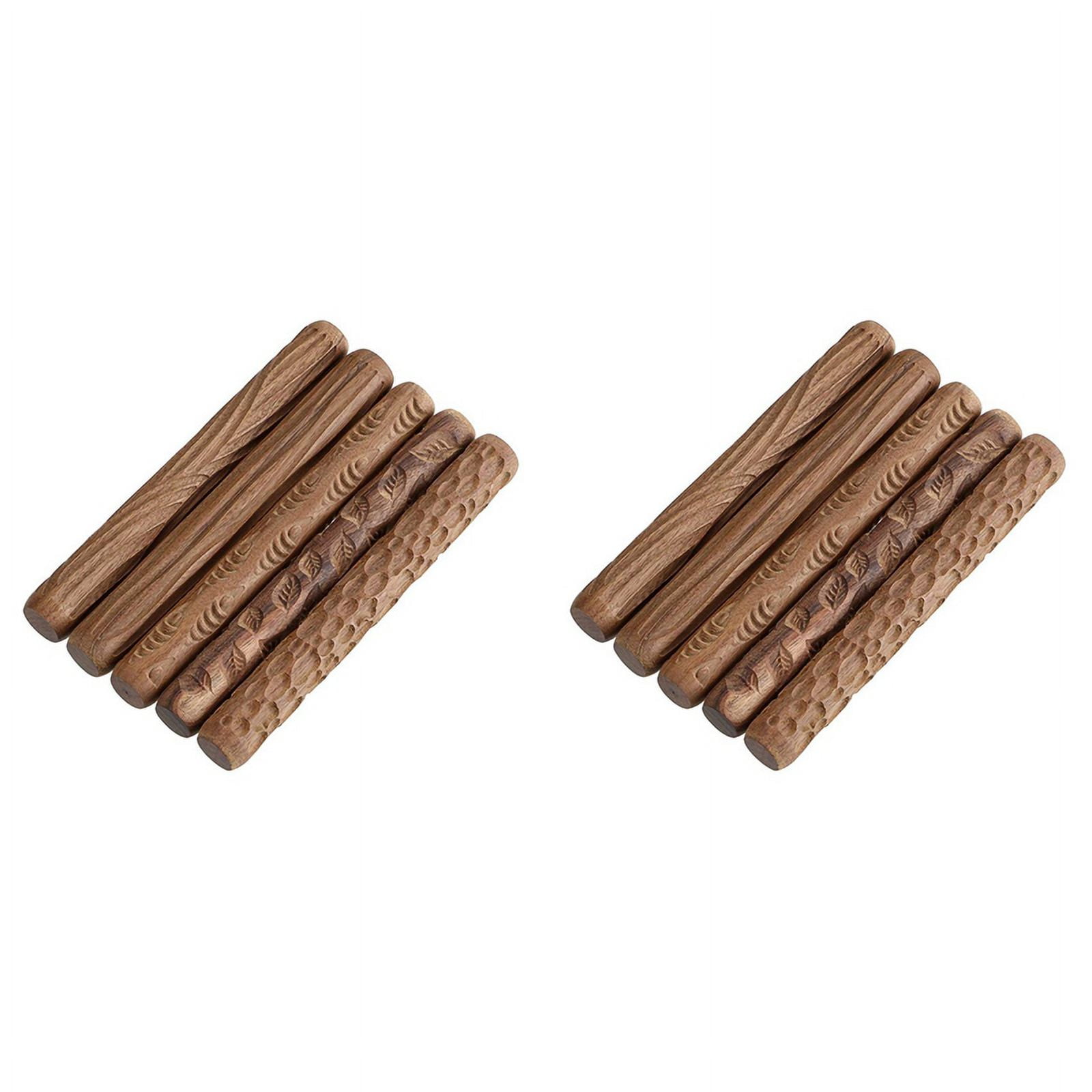 10 Pcs Pottery Tools Wood Hand Rollers,for Clay Stamp Pattern/Roller ...