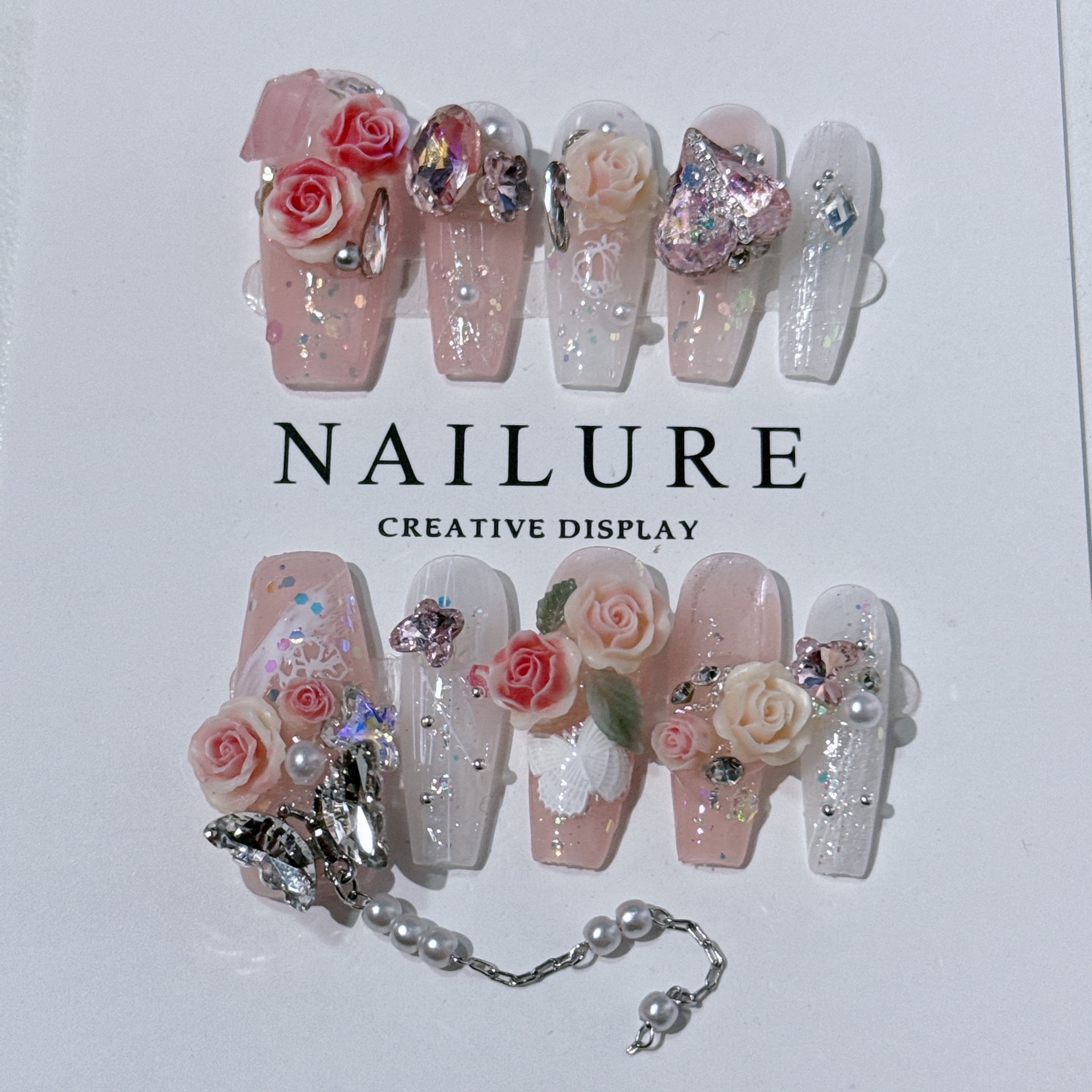 10 Pcs Press on Nails Long, Handmade Violet Fake Purple Full Cover ...