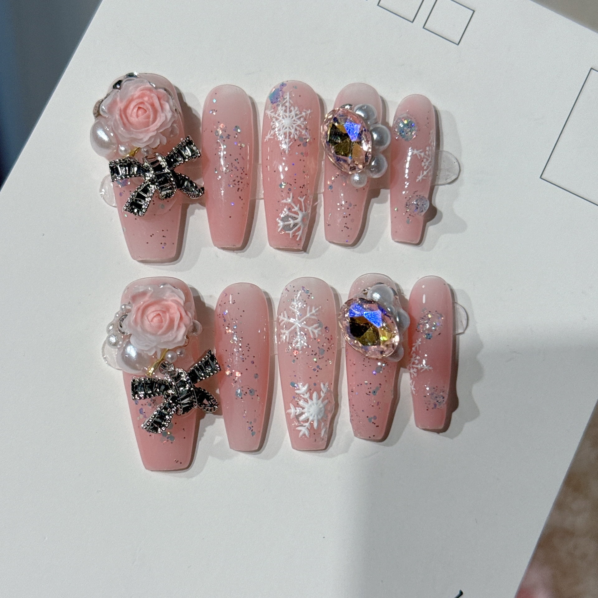 10 Pcs Press on Nails Long, Handmade Violet Fake Purple Full Cover ...