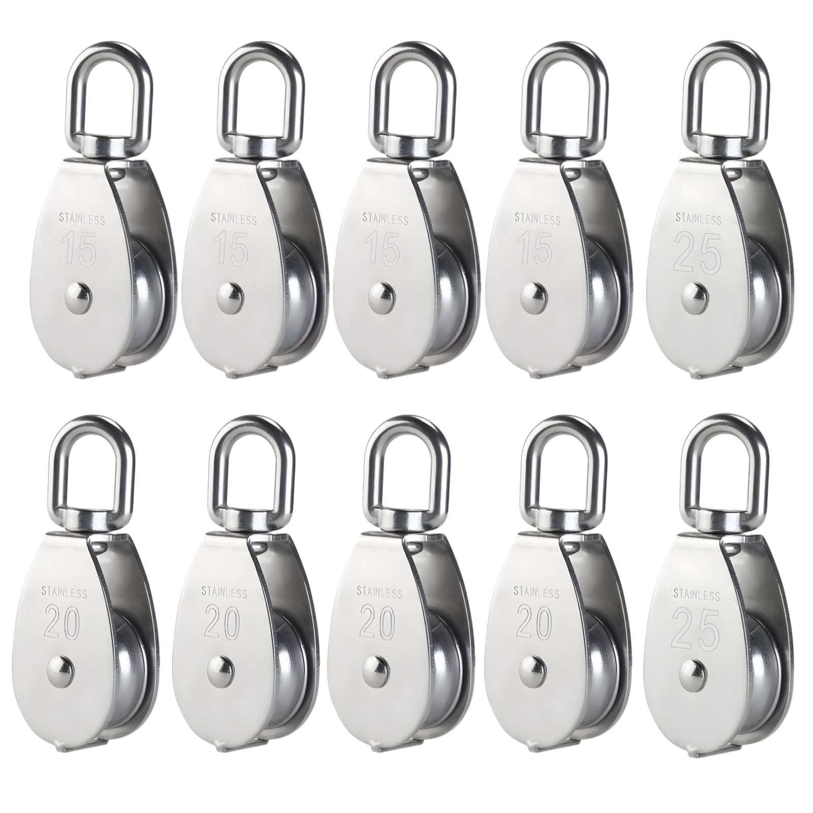10 Pcs Pulley Block Set, Stainless Steel Single Sheave Pulley System ...