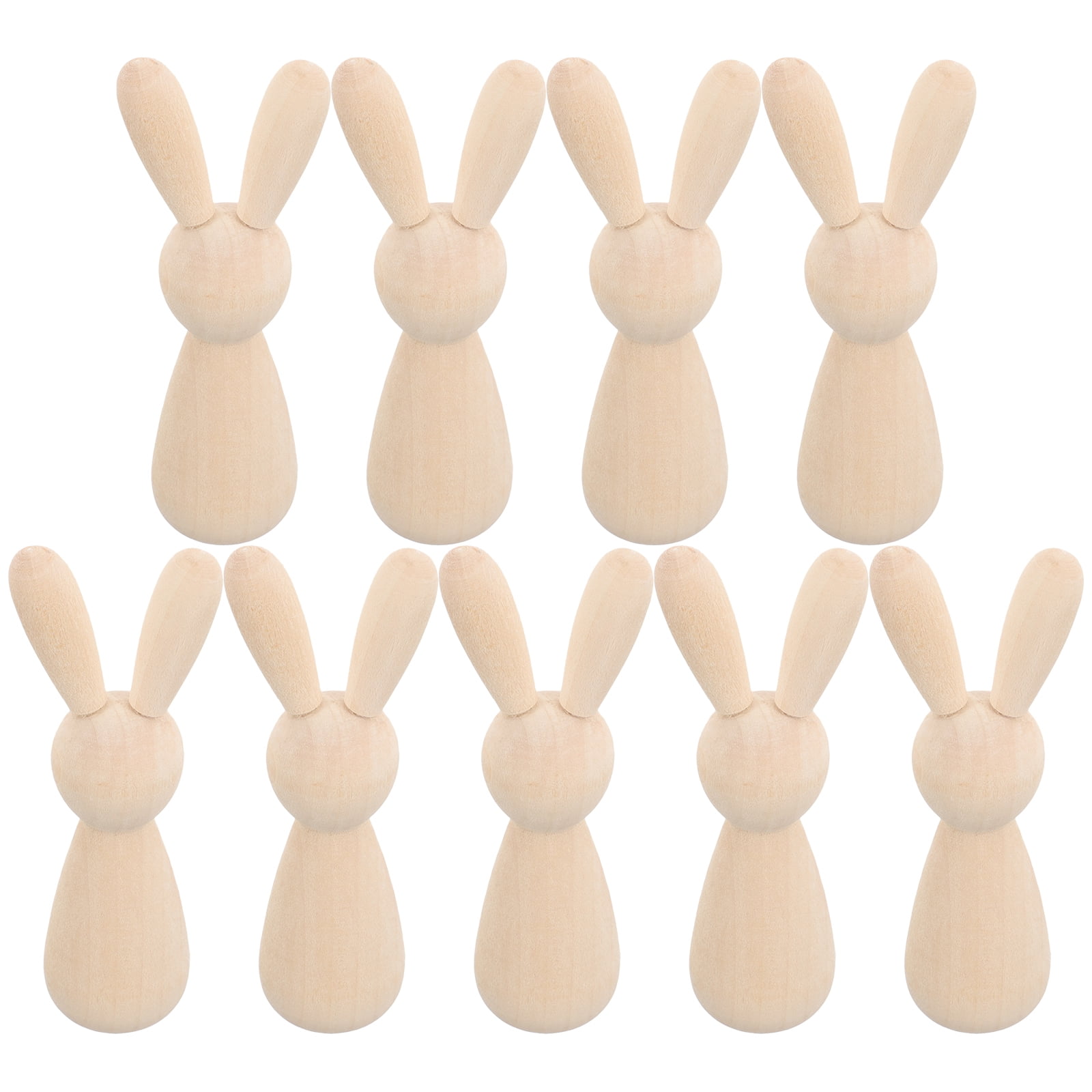 10 Pcs Rabbit Log Color Toy Head Wooden Man DIY Home Decoration Puppet ...