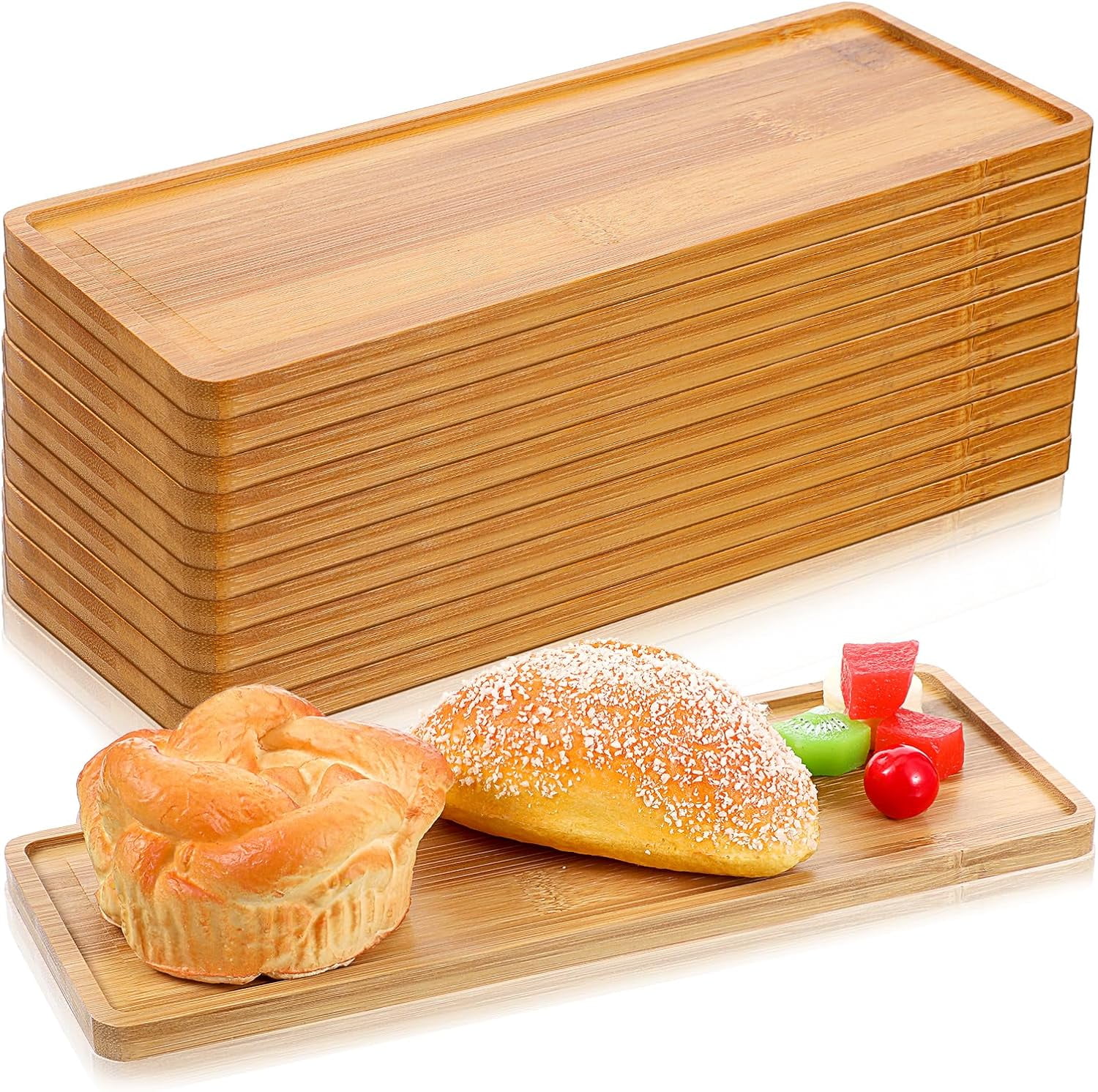 10 Pcs Rectangle Wood Bamboo Tray Bamboo Serving Tray Wooden Serving ...