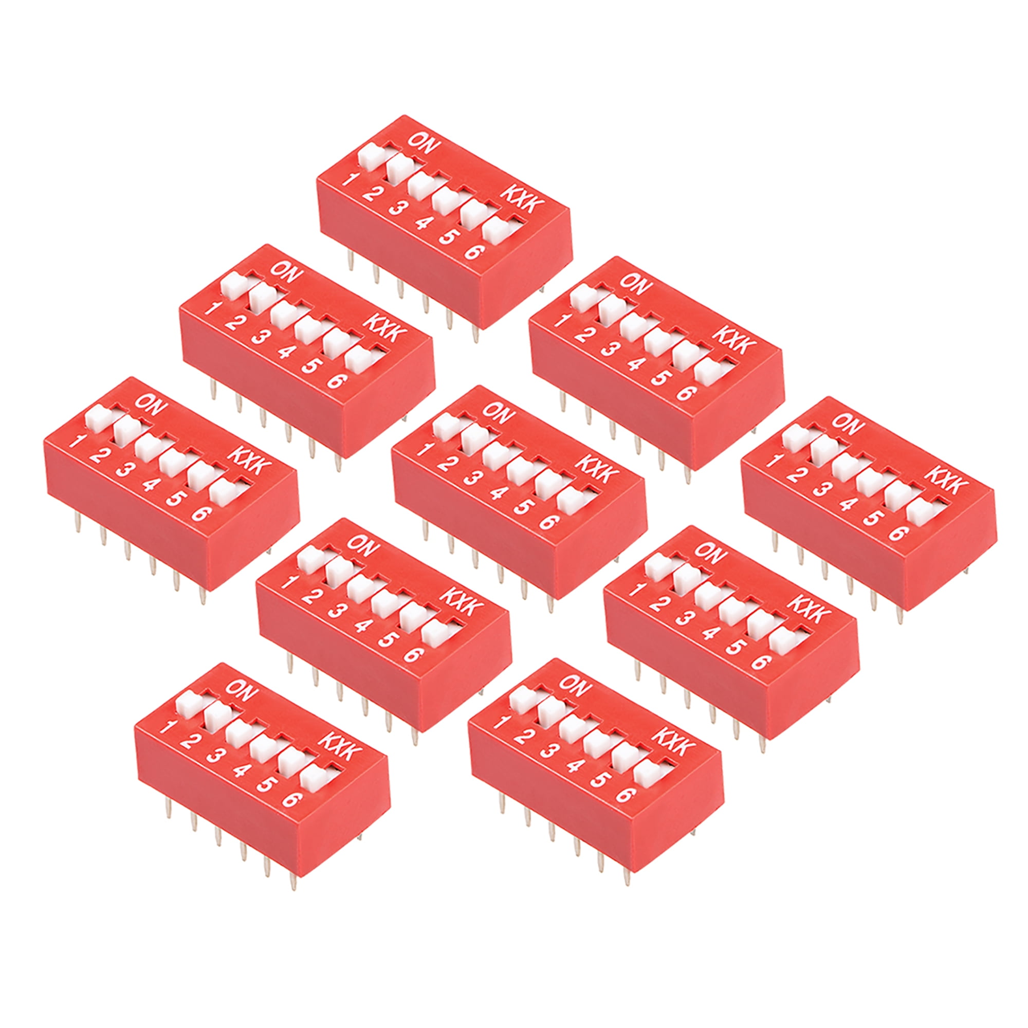 10 Pcs Red DIP Switch 1 2 3 4 5 6 Positions 2.54mm Pitch for Circuit ...