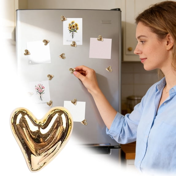 10 Pcs Refrigerator Decor Cute Fridge with Strong Hold Gold Heart for ...