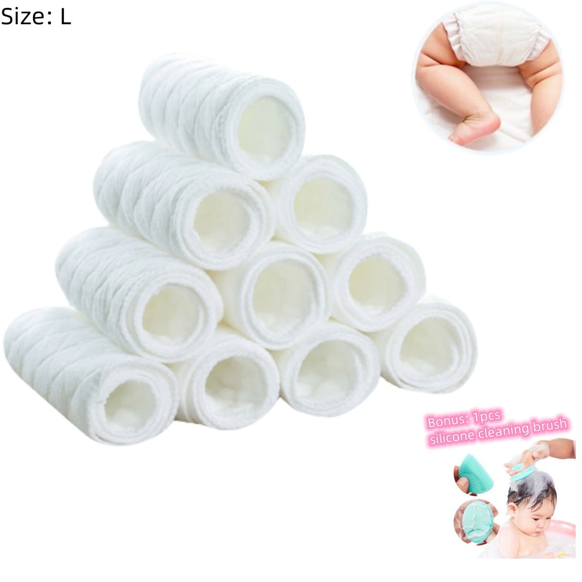 10 Pcs Reusable Baby Diapers Inserts 3 Layer Cotton Washable Baby ...