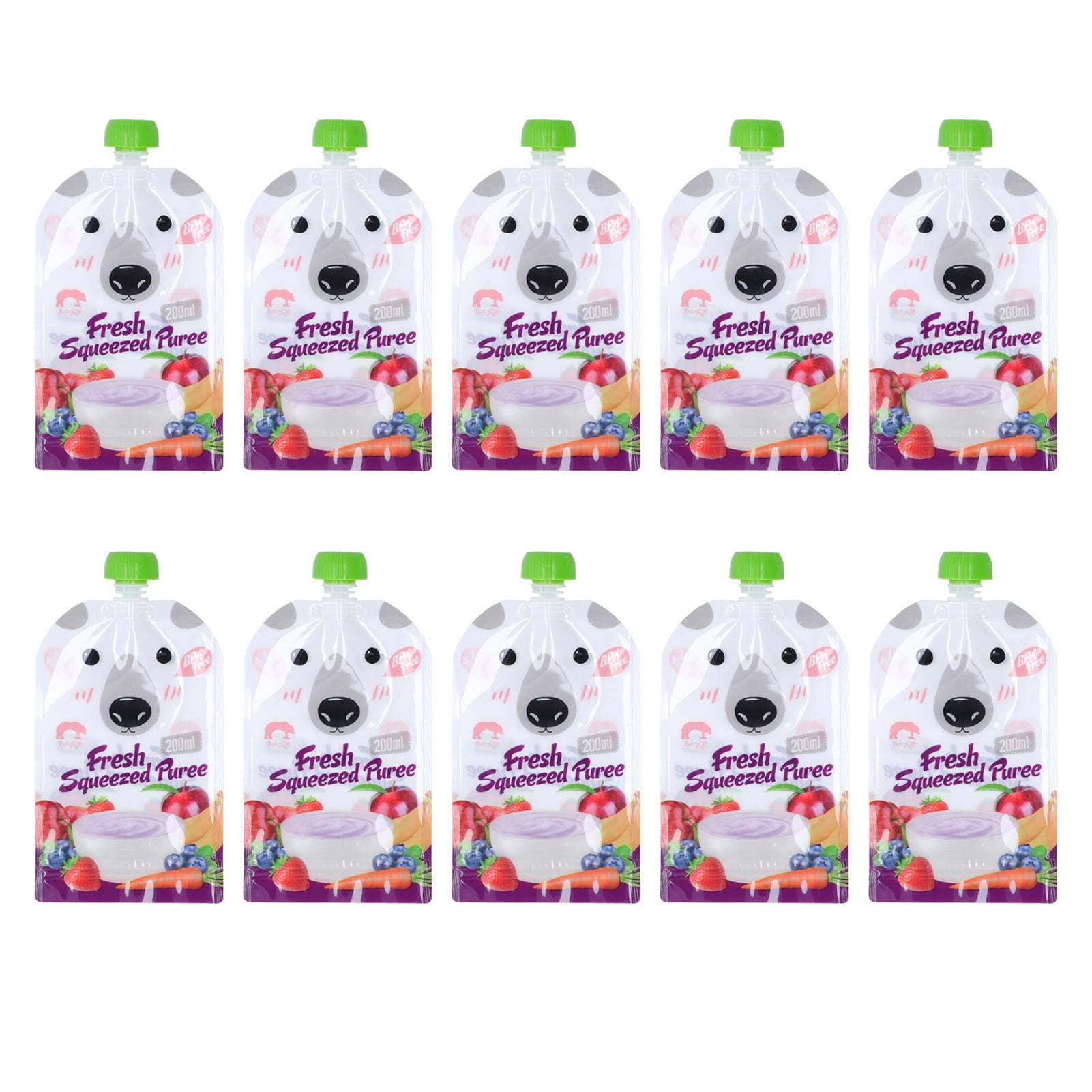 10 Pcs Reusable Food Pouch 200ml Refillable Portable Squeeze Baby Food ...