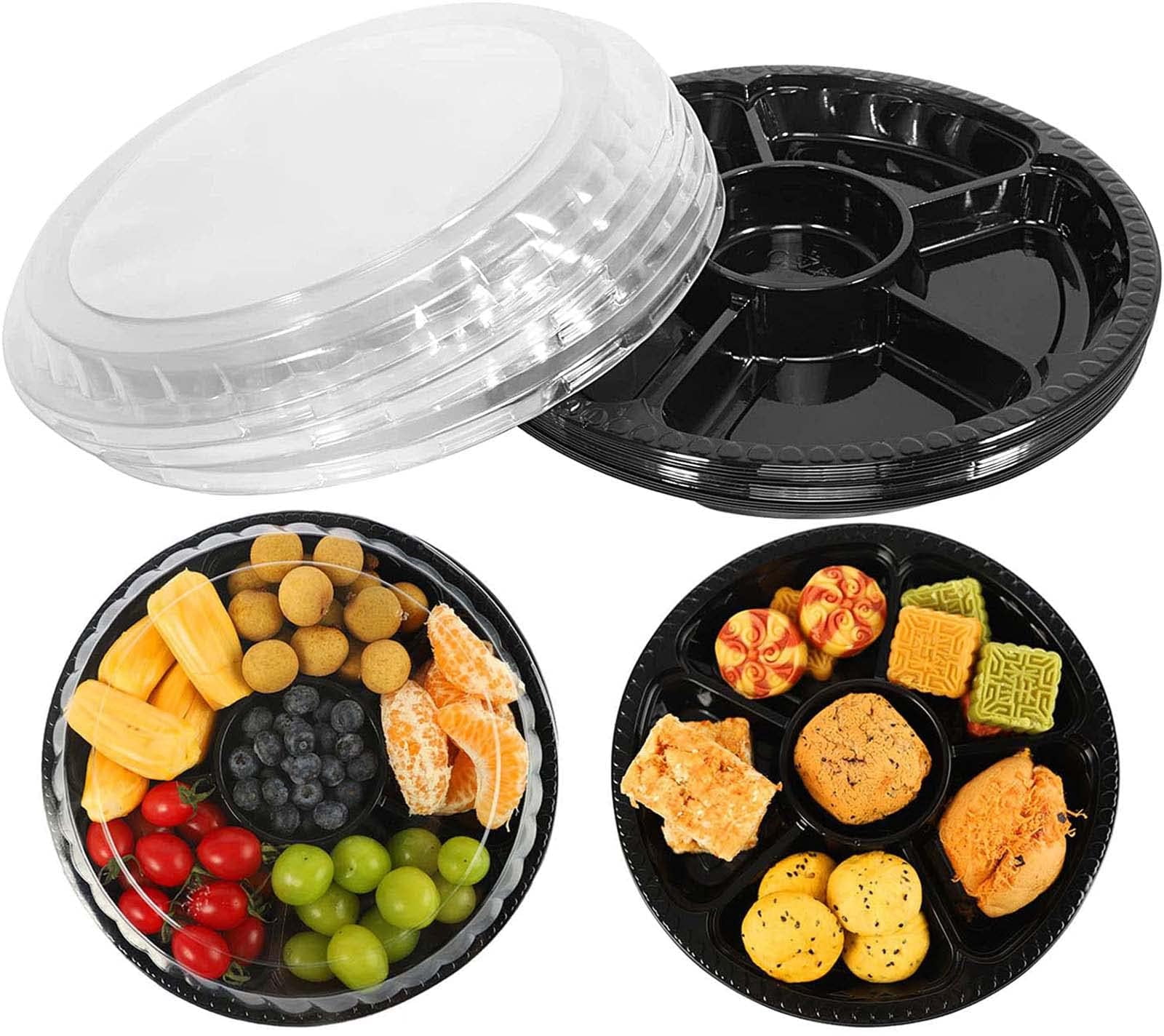 10 Pcs Round Appetizer Serving Tray with Lids, 6 Divided Serving Tray ...
