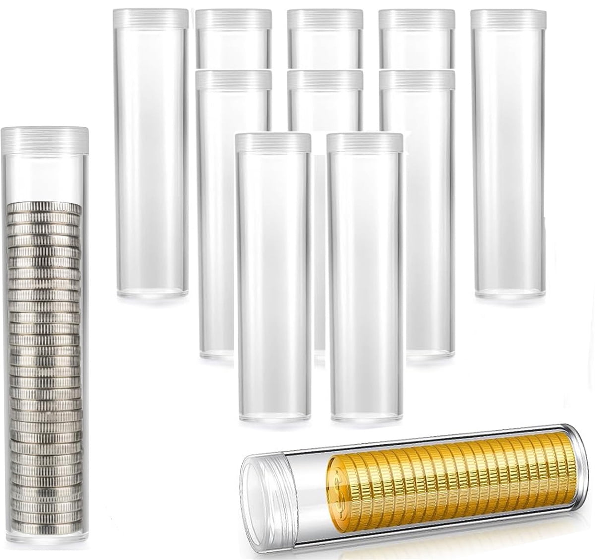 10 Pcs Round Clear Coin Storage Tube,Bexikou Coin Tubes for Quarter ...
