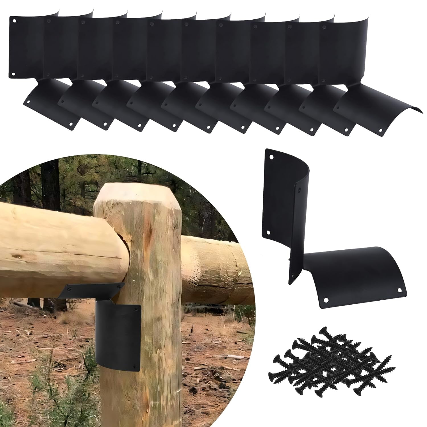 10 Pcs Round Fence Post Bracket, Heavy Duty Round Rail Fence ...