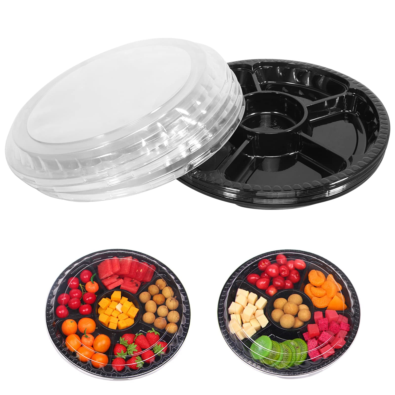 10 Pcs Round Plastic Appetizer Tray with Lid Divided Serving Tray ...