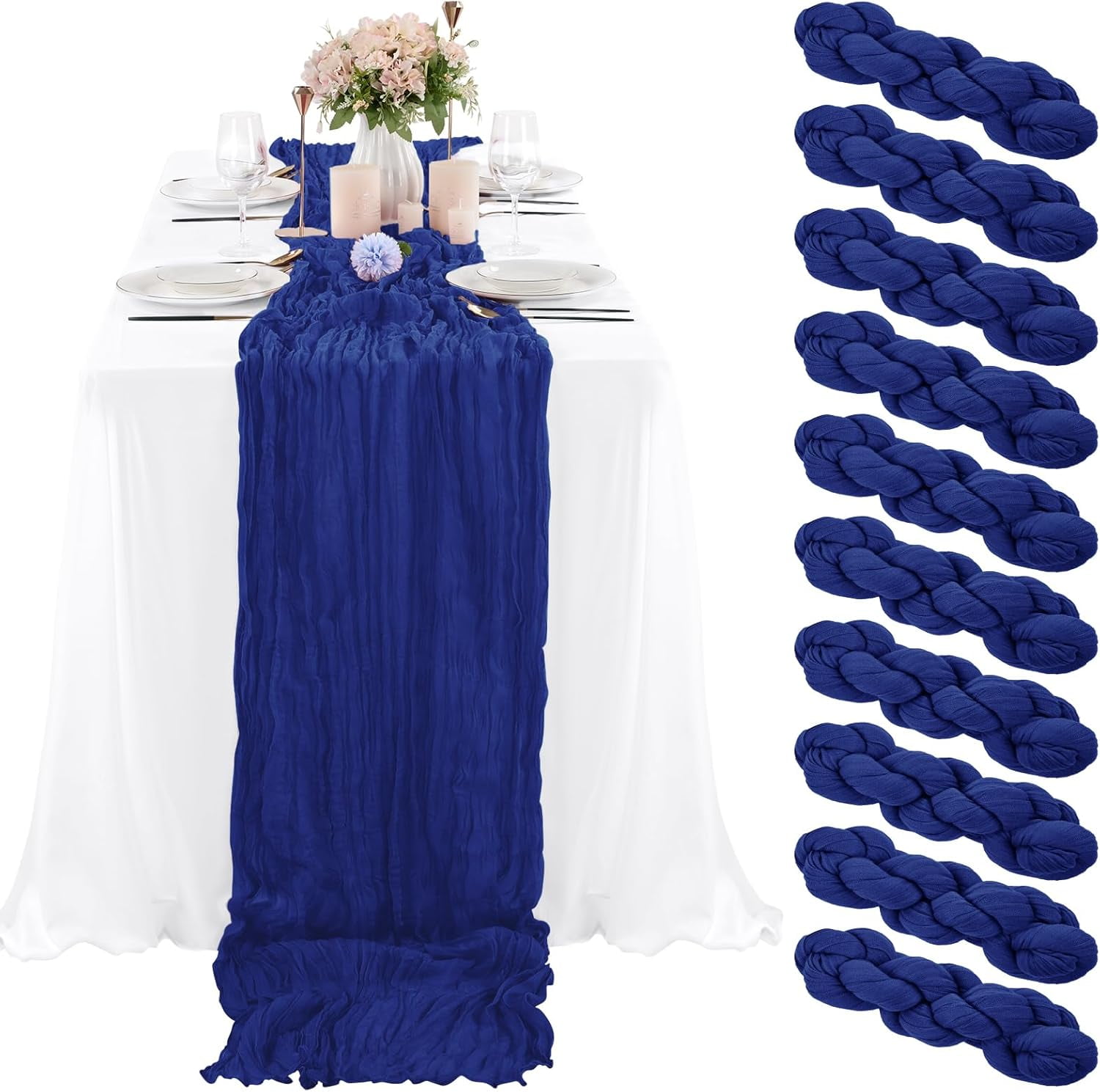 10 Pcs Royal Blue Cheesecloth Table Runner 10FT, Gauze Table Runner for ...