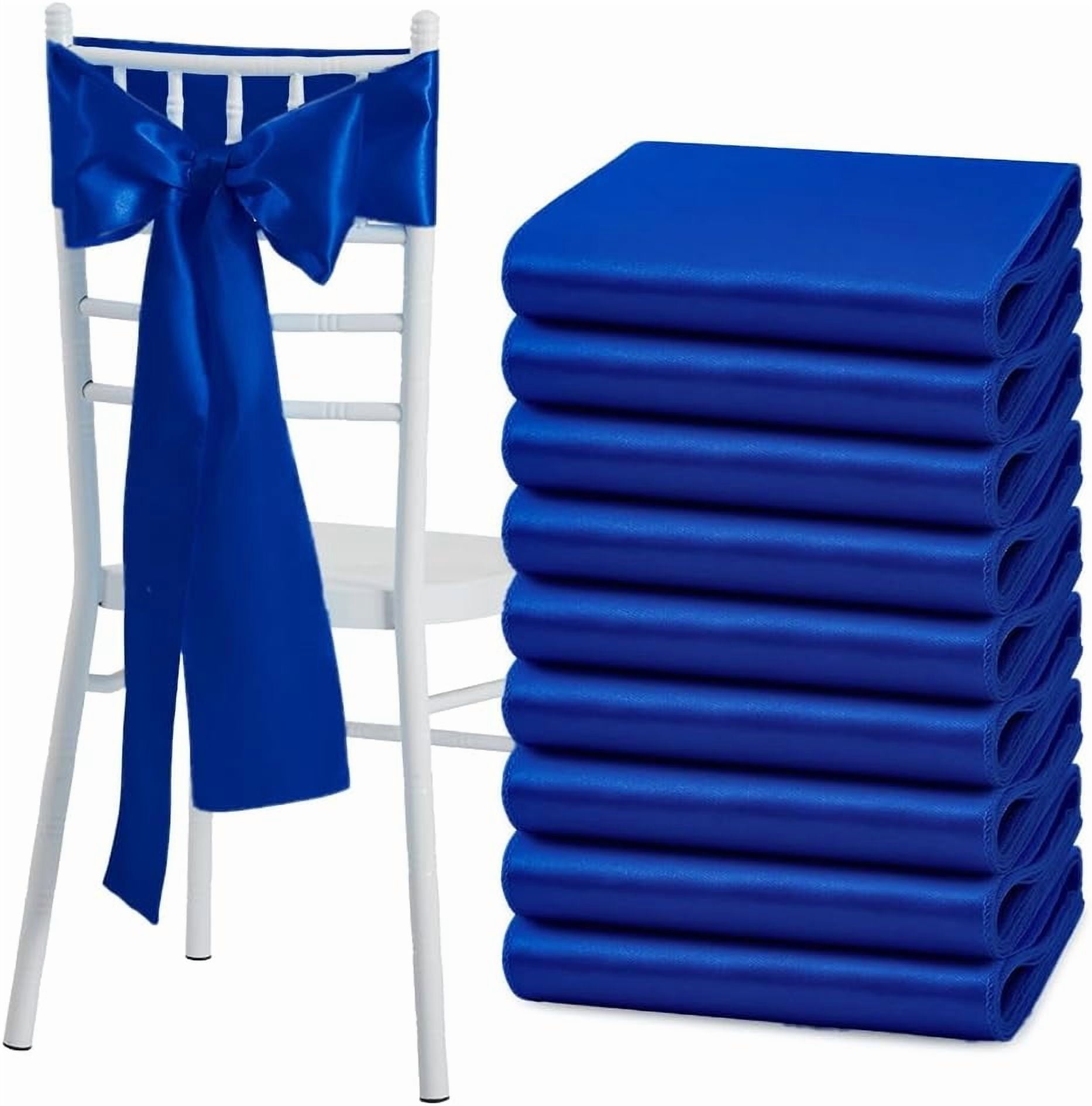 10 Pcs Royal Blue Satin Chair Sashes Bows Universal Chair Cover for ...