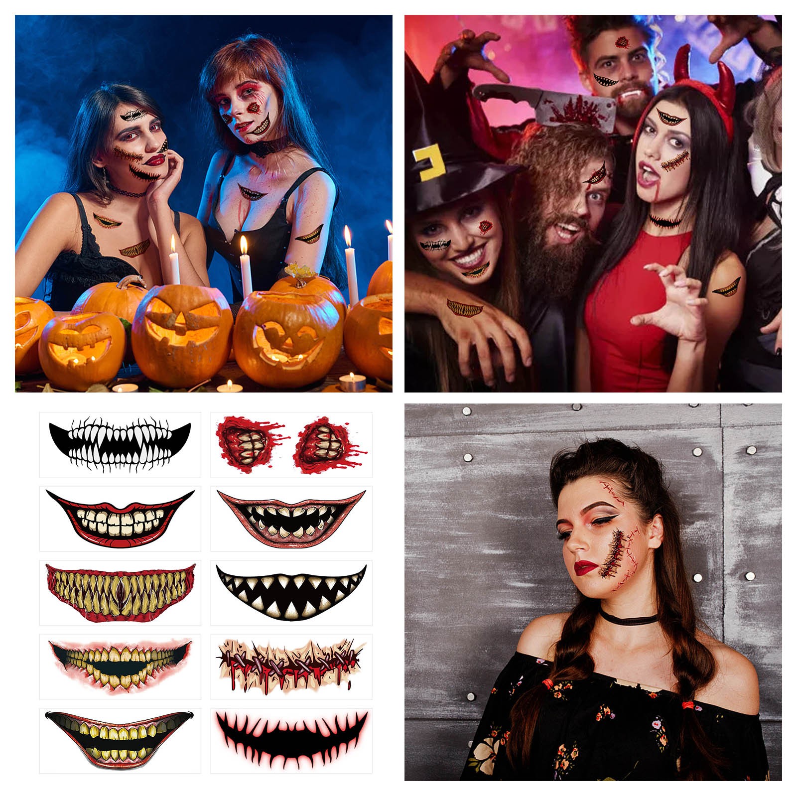 10 Pcs Scary Big Mouth Temporary Tattoo, Realistic Face Stickers for ...