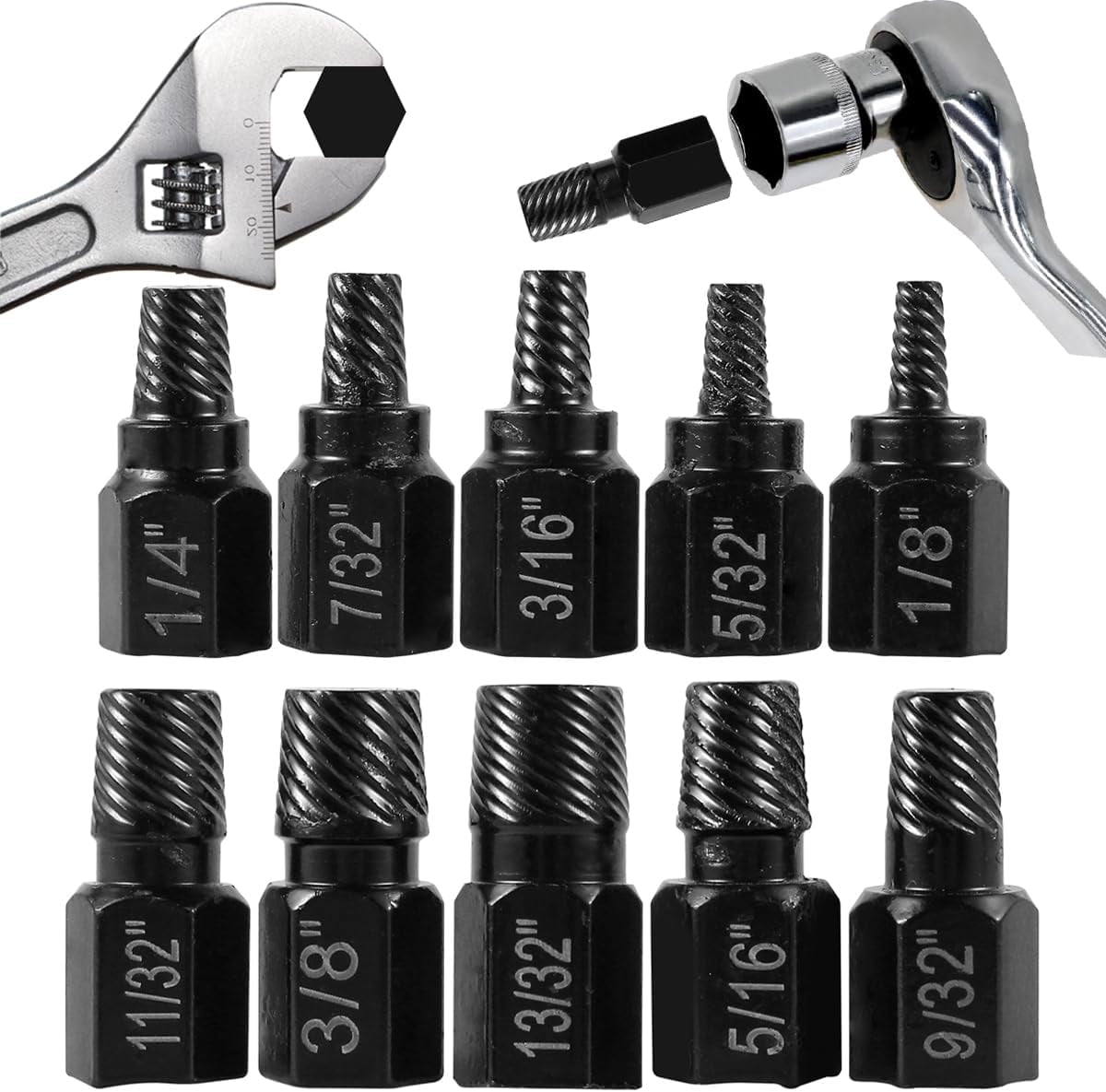 10 Pcs Screw Extractor Set, Hex Head Easy Out Bolt Extractor Set, Multi ...