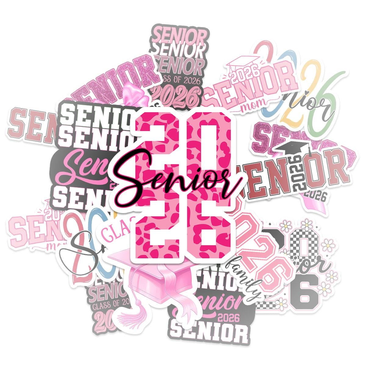 10 Pcs Senior Class of 2026 Stickers Pack | Pink & Colorful Vinyl ...