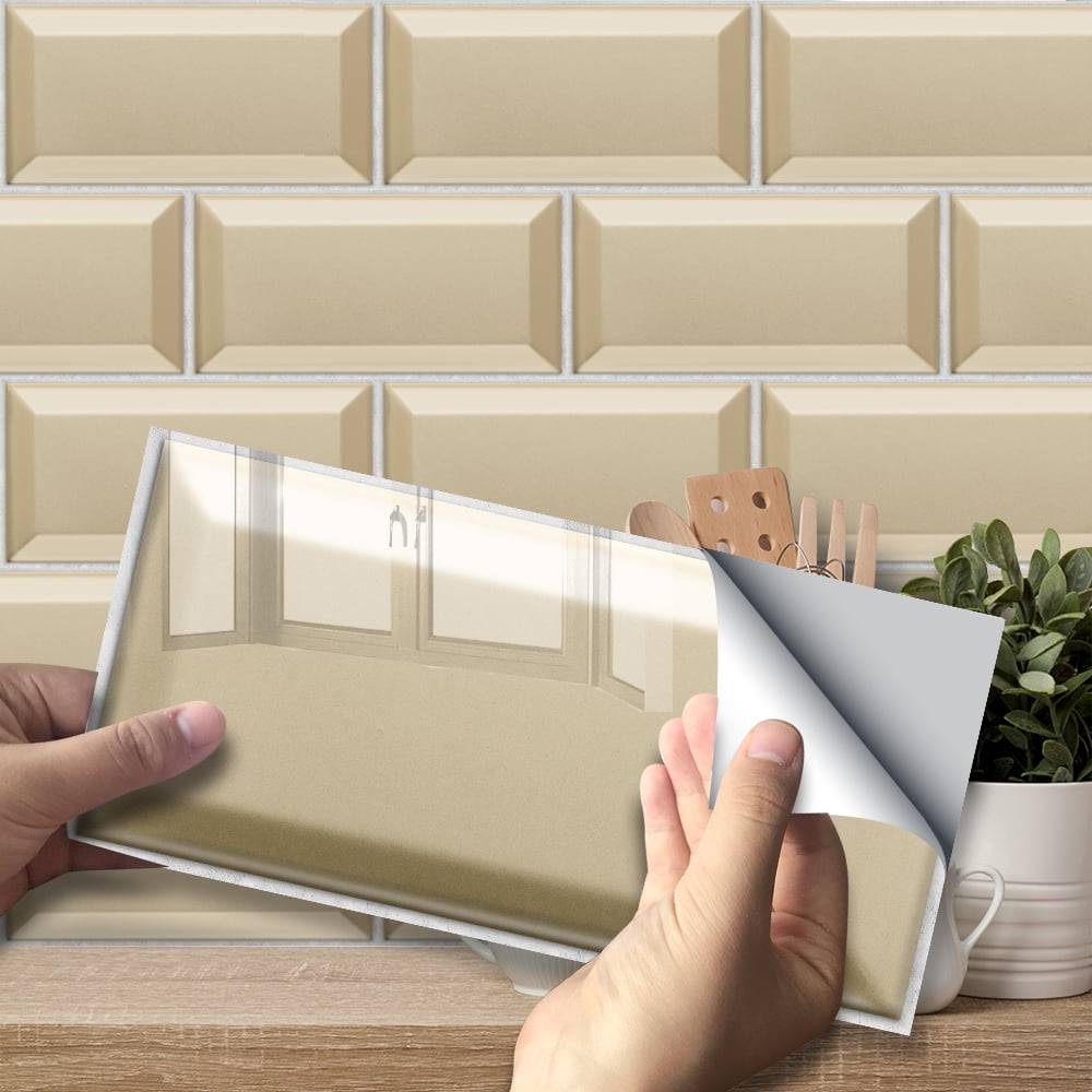 10 Pcs Set Tiles Stickers Beige Brick Decals Vinyl Peel and Stick for ...