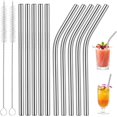 10 Pcs Short Metal Straws, 5 Straight 5 Bent with 2 Cleaning Brush, 6 ...