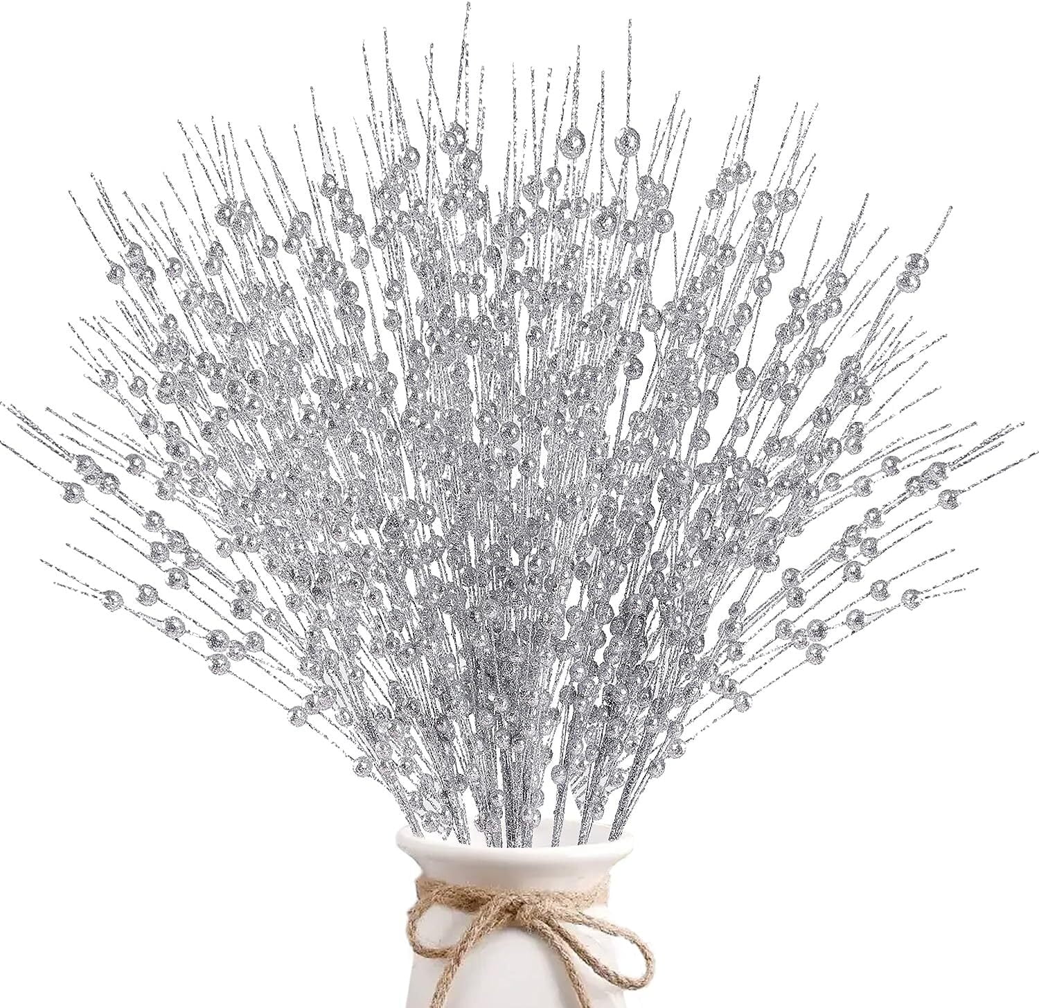 10 Pcs Silver Artificial Glitter Berry Stems Christmas Decorations, 20 ...