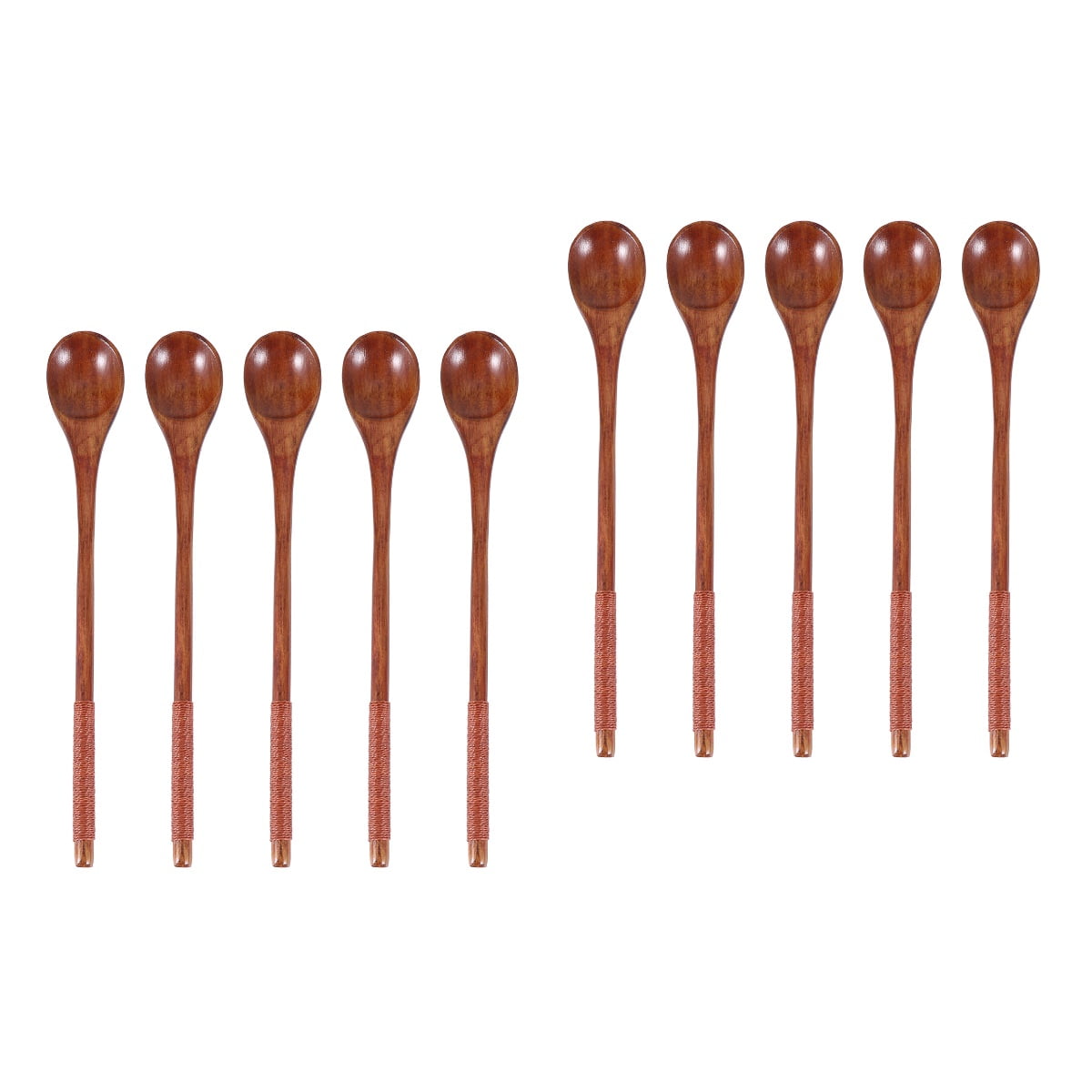 10 Pcs Silverware Spoons Mixing Long Handle Table Bamboo Wooden ...