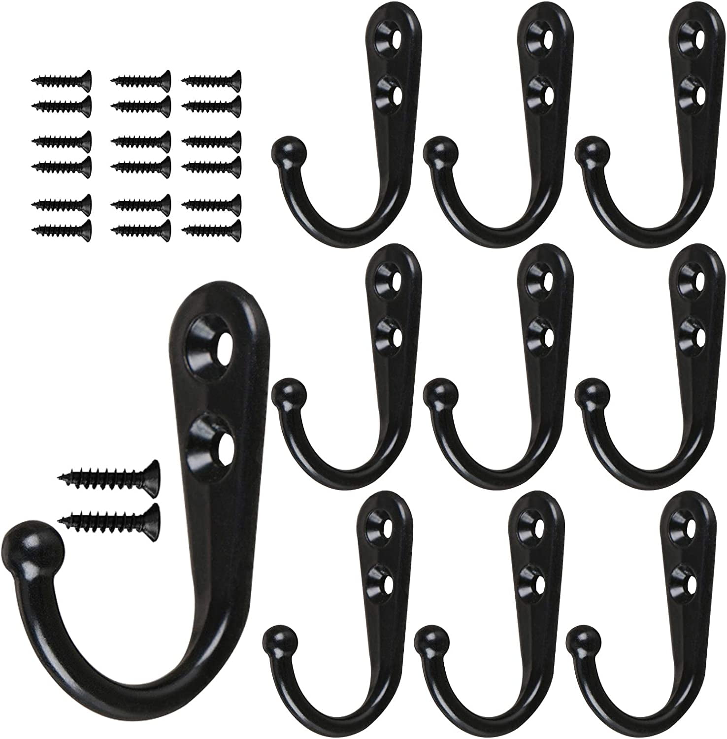 10 Pcs Single Robe Coat Hooks, Metal Coat Hook Hanger with 20Pcs Screws ...