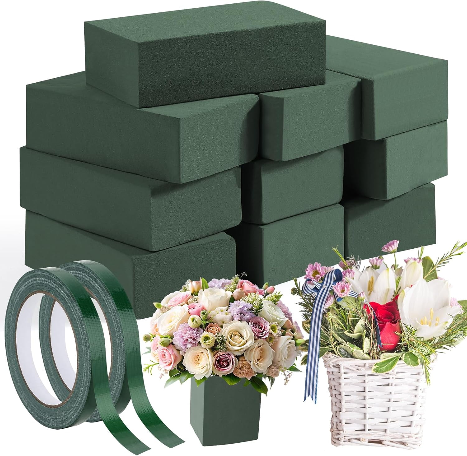 10 Pcs Small Floral Foam Blocks 5.5” x 3.1” x 1.7”, with 2 Rolls ...