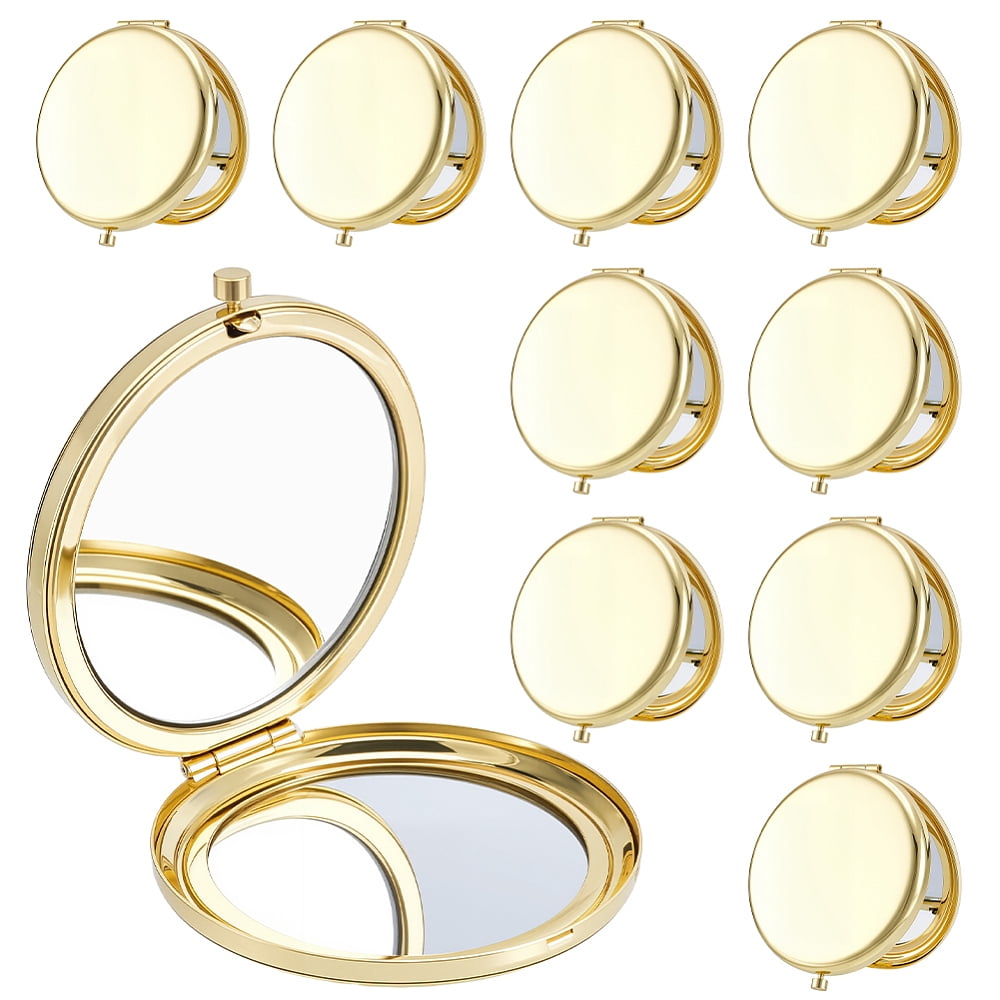 10 Pcs Small Folding Makeup Pocket Mirror Golden Double-Sided 1X/2X ...
