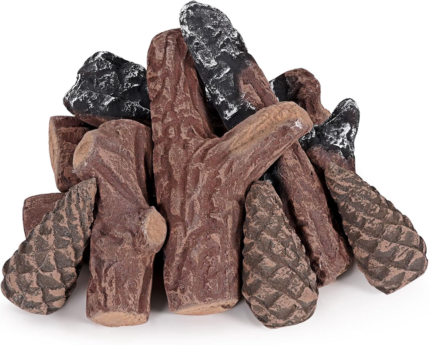 10 Pcs Small Gas Logs Set - Realistic Ceramic Logs with Pine Cones for ...