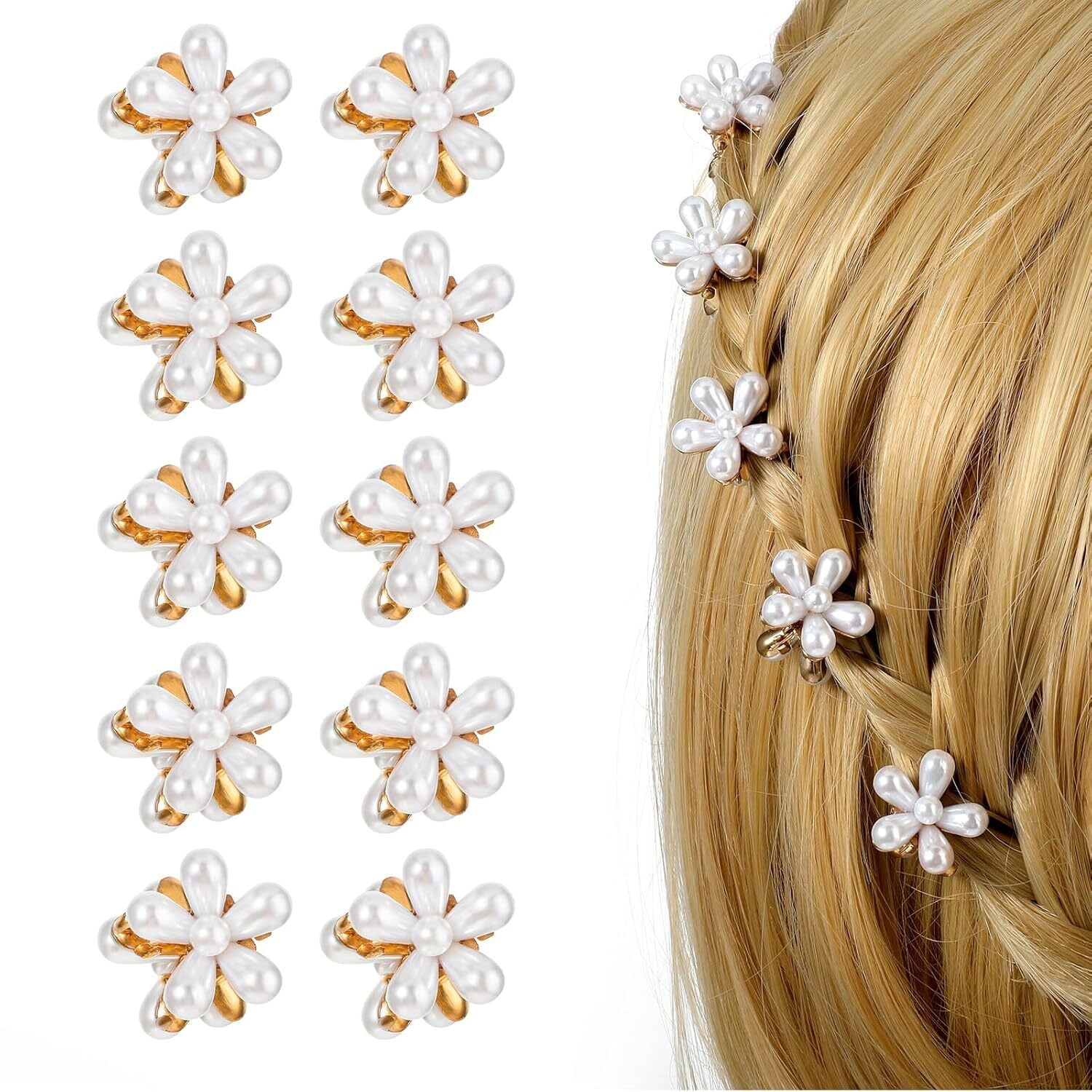 10 Pcs Small Mini Pearl Claw Clips with Flower Design, Sweet Artificial ...