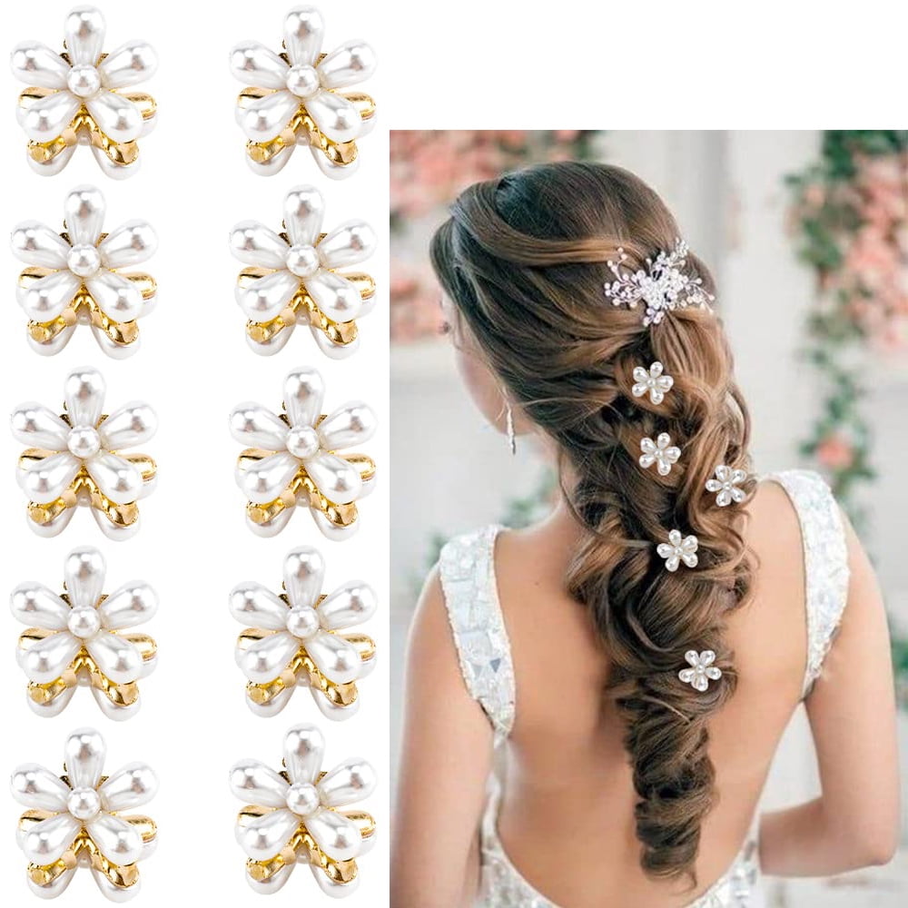 10 Pcs Small Pearl Hair Clips Mini Pearl Claw Clips with Flower Design ...