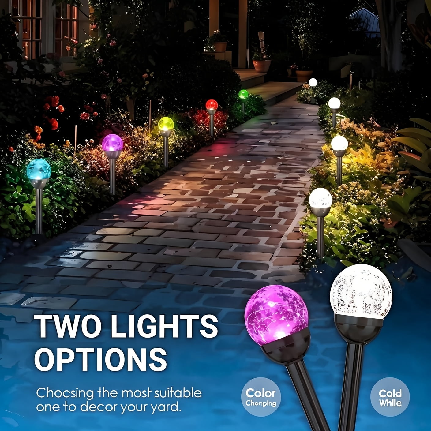 10 Pcs Solar Color-Changing Garden Lights, Glass Sphere Design IP44 ...
