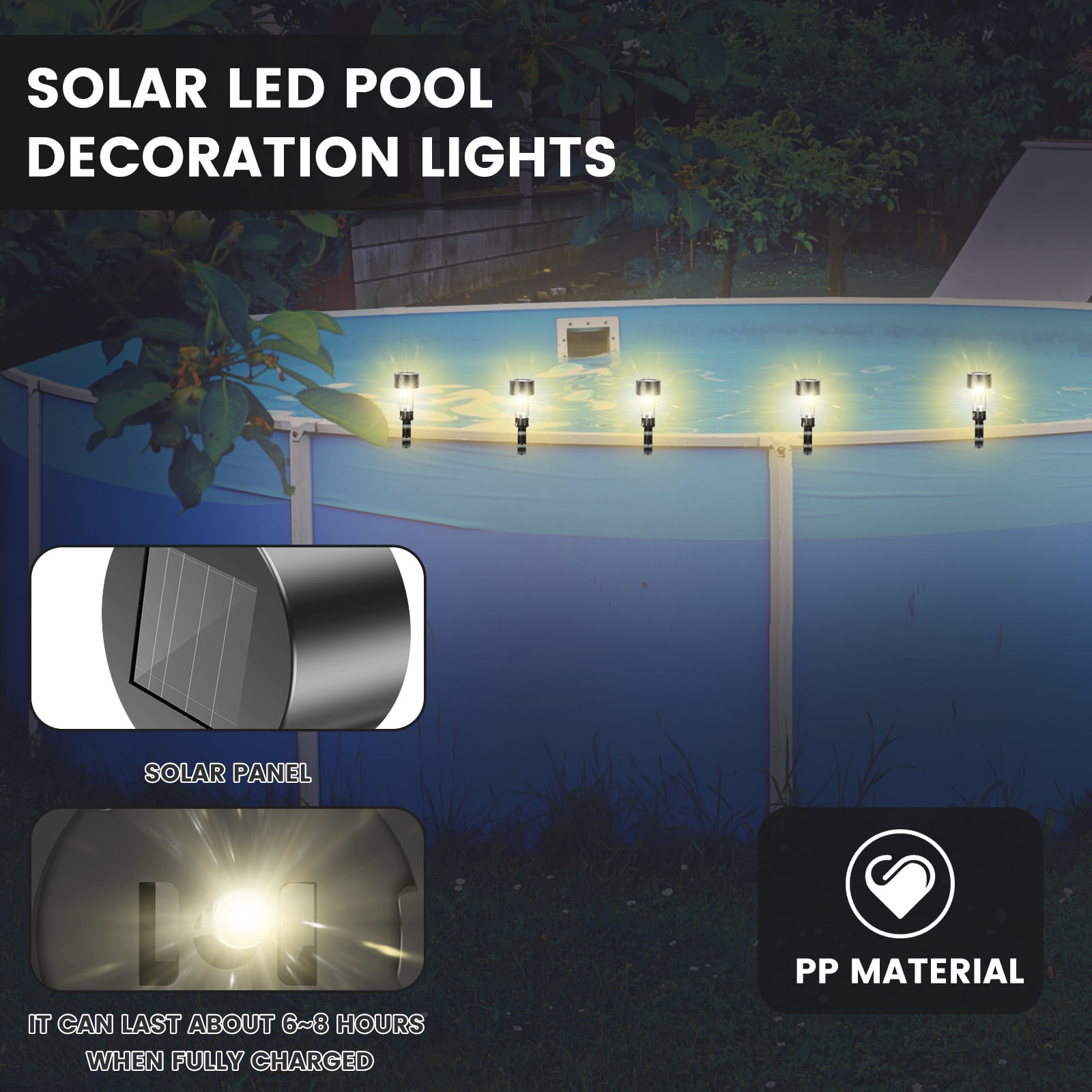 10 Pcs Solar Pool Light with Adjustable Strap IP44 Waterproof Outdoor ...