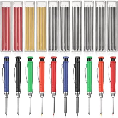 10 Pcs Solid Carpenter Pencils with 60 2.8mm Refills, Needle Nose Tip ...