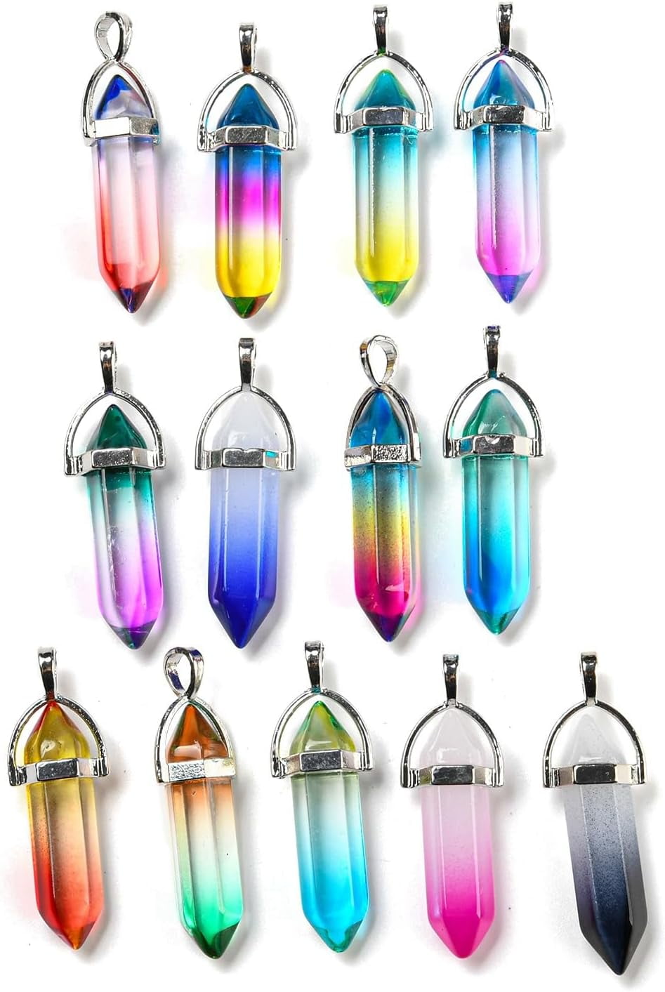10 Pcs Spray Paint Glass Pendant Pendant Decoration with Platinum Alloy ...