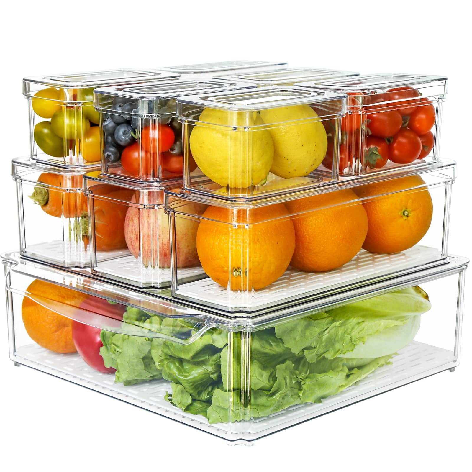 10 Pcs Set of Stackable Fridge Organizer Containers, Clear BPA Free ...