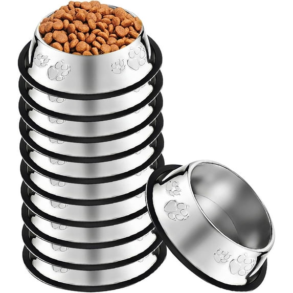 10 Pcs Stainless Steel Dog Bowl Pet Feeding Bowl with Rubber Base Non ...