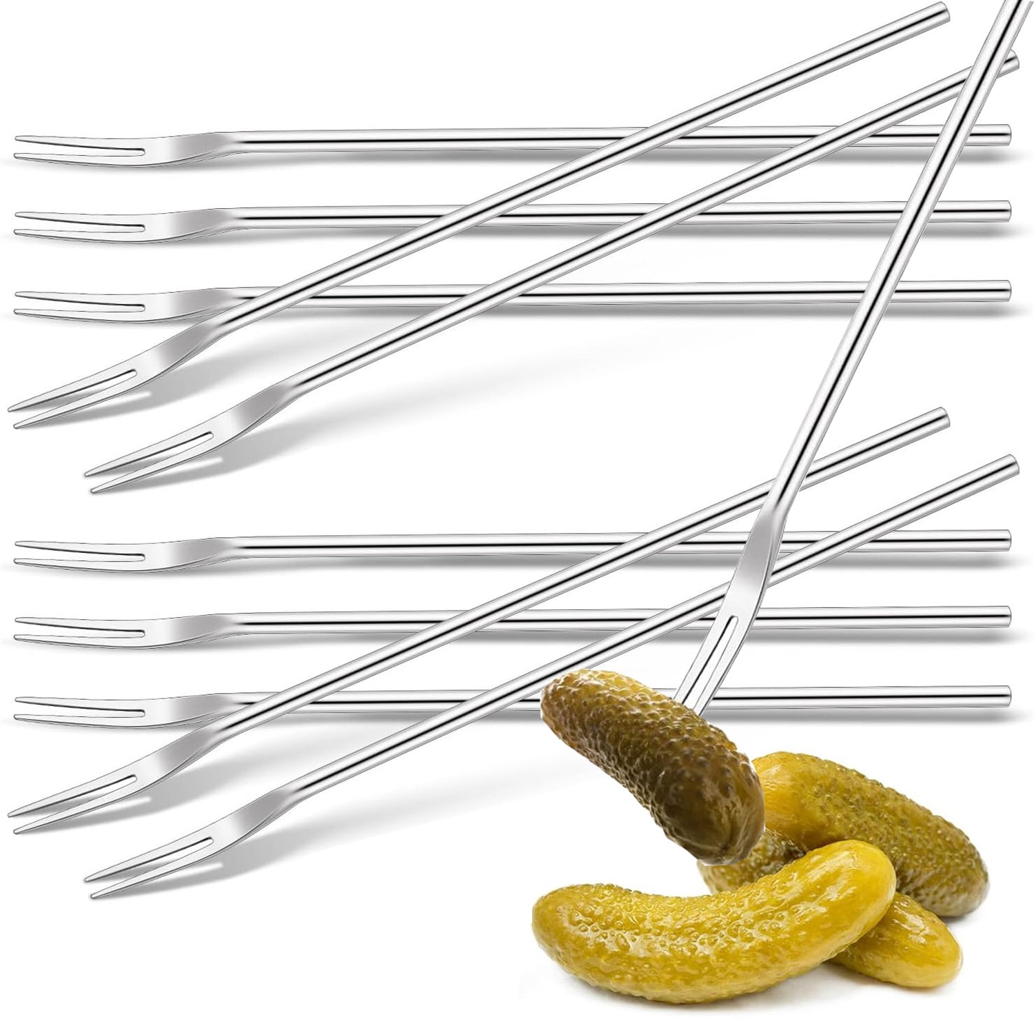 10 Pcs Stainless Steel Fruit Fork,Bexikou Long Handle Olive Fork ...