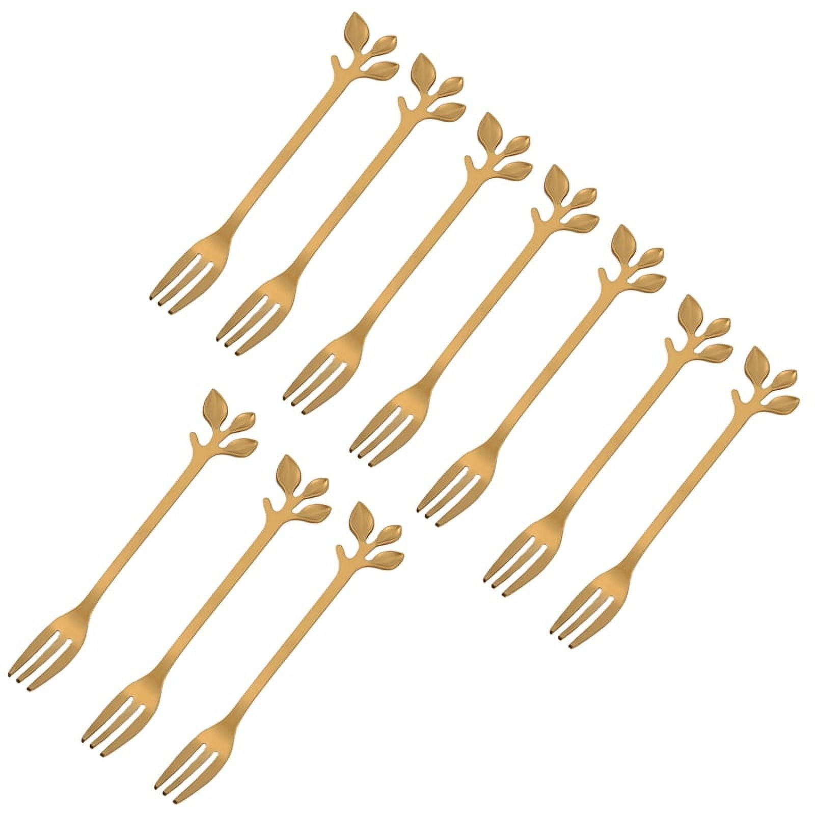 10 Pcs Stainless Steel Leaf Cake Fruit Forks Set Tasting Dessert Forks ...