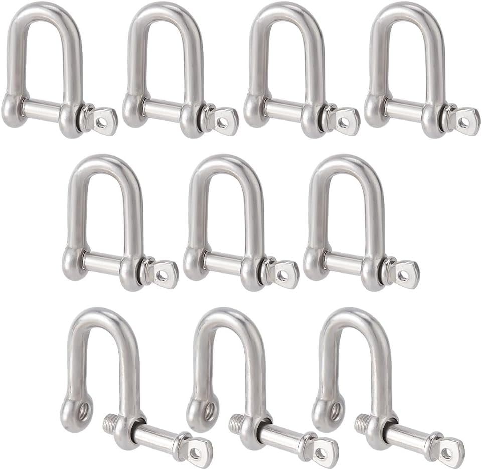 10 Pcs Stainless Steel M6 D Shackle Heavy Duty Shackles Screw Pin Anchor Shackle for Chains Wire ...