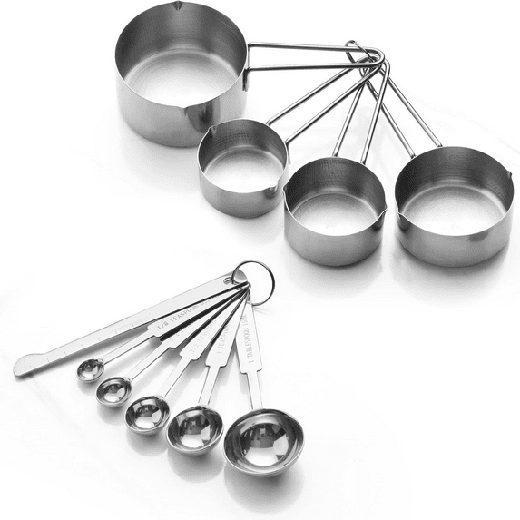 10 Pcs Stainless Steel Measuring Cups And Spoons Set, Kitchen & Baking ...