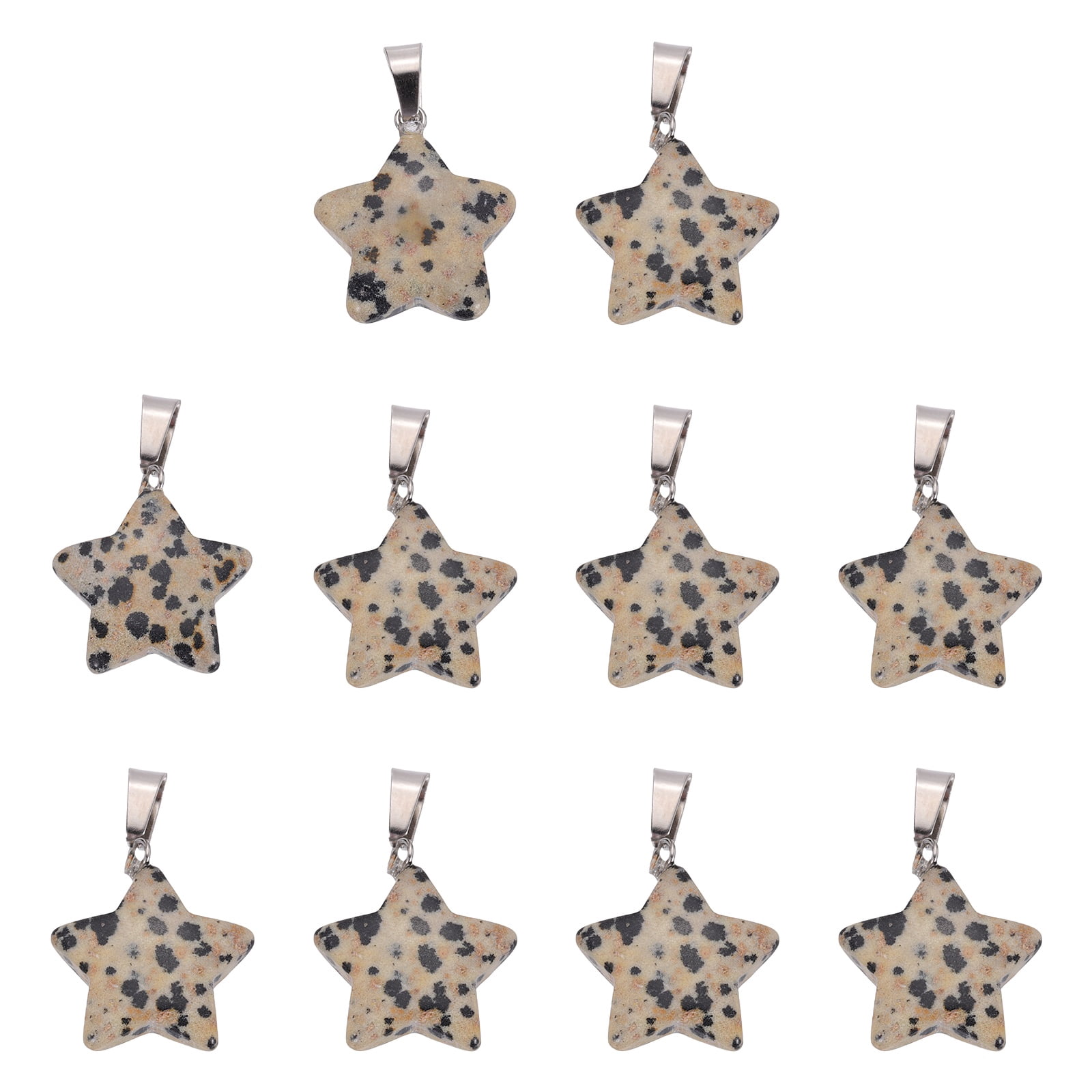 10 Pcs Star Stone Pendants, 20mm Natural Crystal Star Charm Beige Black ...