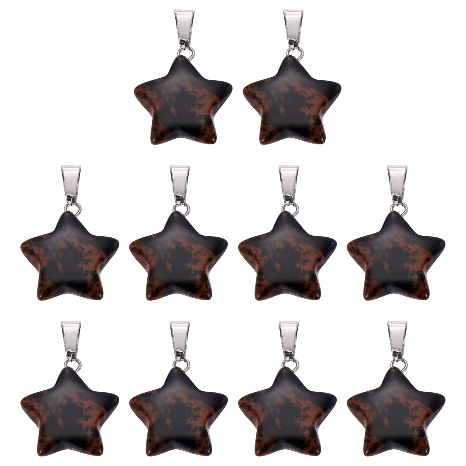 10 Pcs Star Stone Pendants, 20mm Natural Crystal Star Charm Dark Brown ...