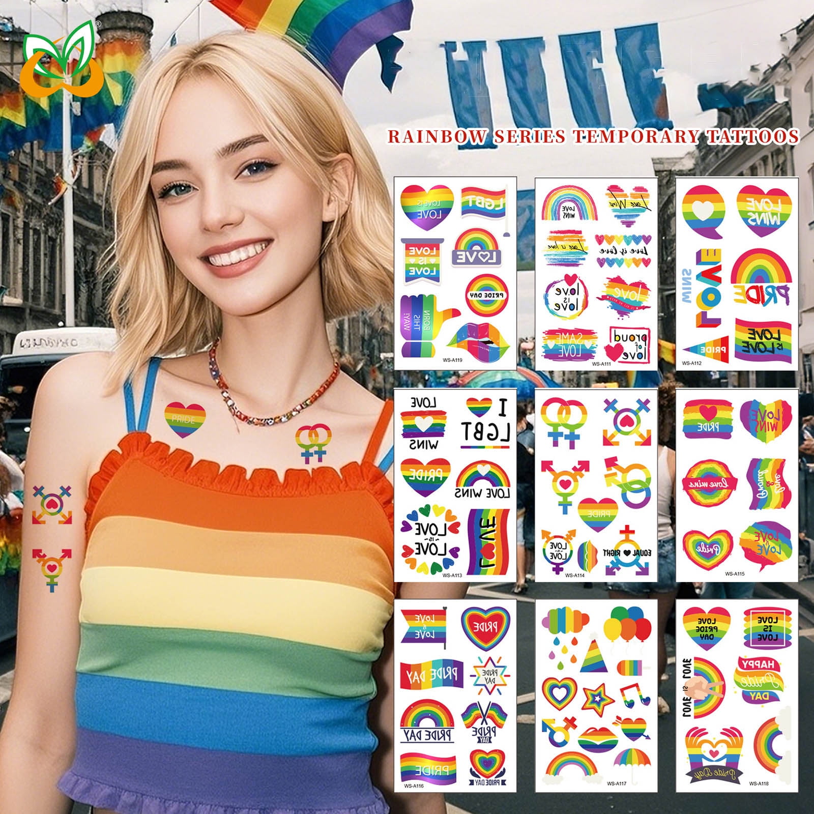 10 Pcs Temporary Tattoos, Pride Day Accessories For Women, Rainbow Festival Fake Temporary ...