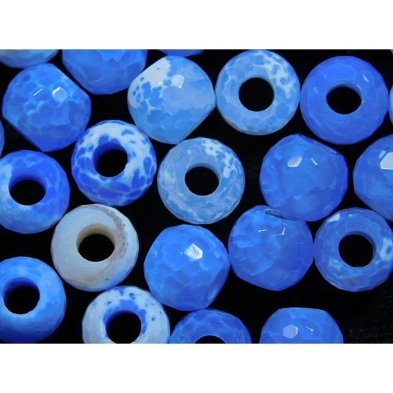 10 Pcs Textured Natural Dual tone Blue Agate Big Hole European Faceted ...